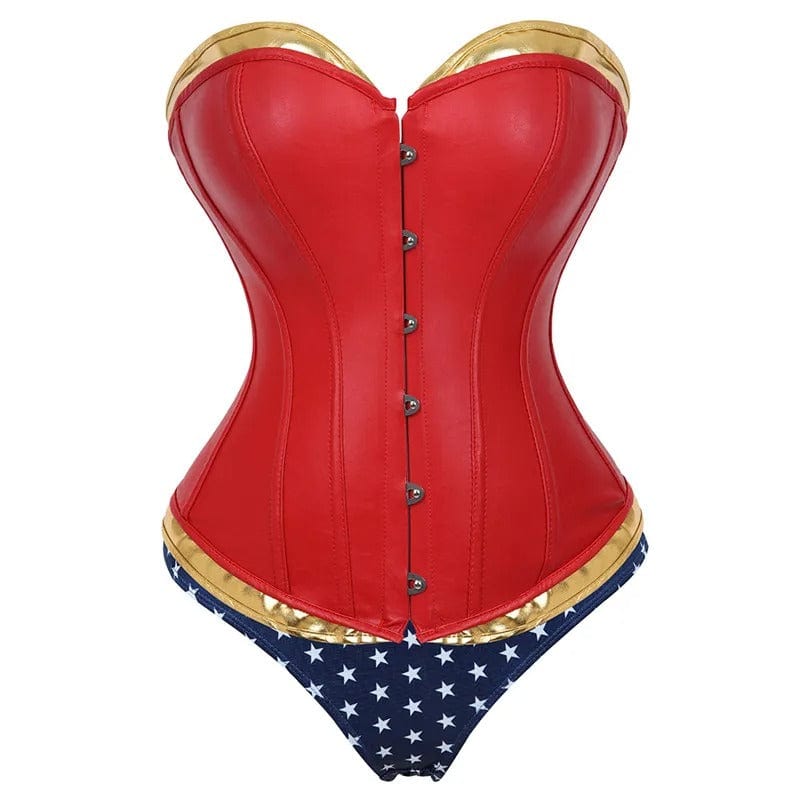 Faux Leather Corset with Gold Trim and Star Print Bottom – Leela Rituals